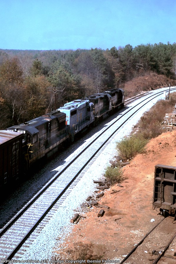 Seaboard Coast Line U30B #1716, in the consist of Lineville Subdivision train #308, in the siding